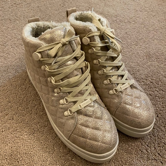 J Slides | Shoes | Jslides Quilted Gold Sneakers Size 8 2 | Poshmark